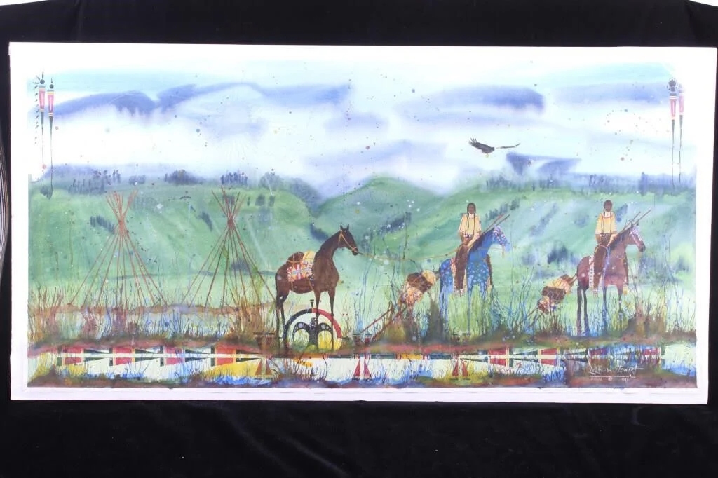 Leland Stewart | Crow figures on horseback pulling sleds with two ...