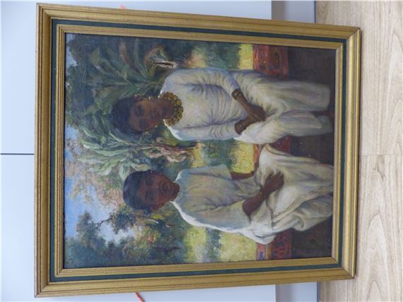 Constance Copeman | Portrait of two children with banana grove beyond ...