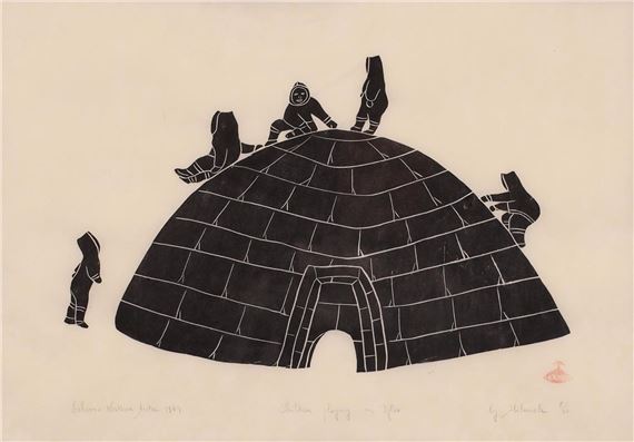 Peter Aliknak | CHILDREN PLAYING ON IGLOO | MutualArt