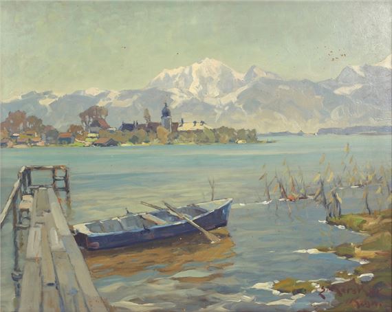 Erich Mercker | Chiemsee mit Blick auf die Fraueninsel mit dem ...
