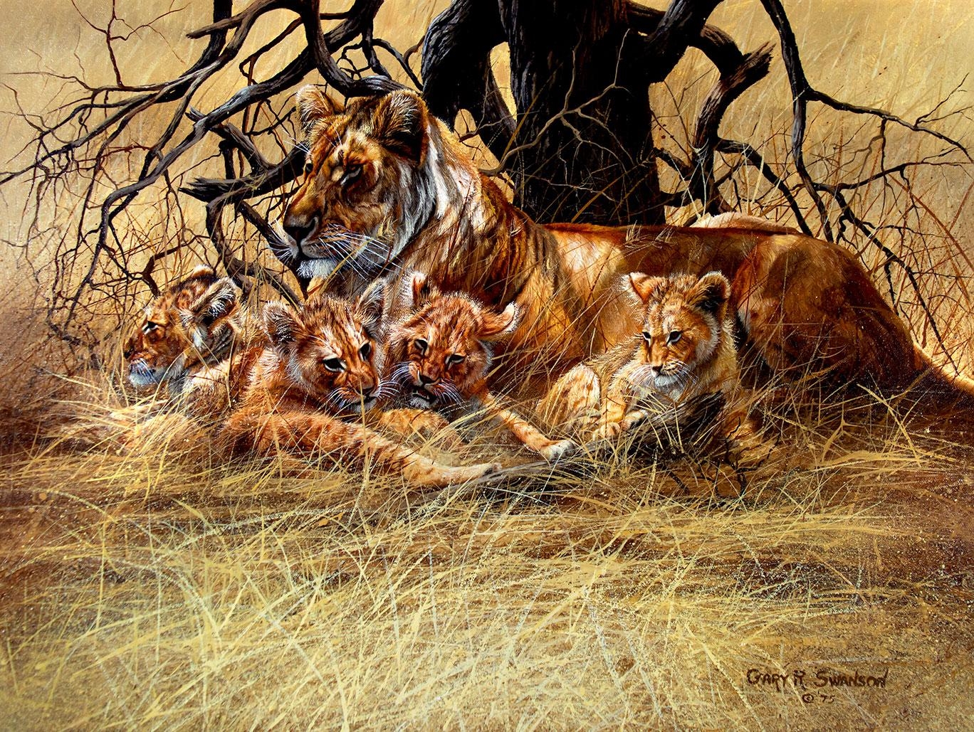 Gary R. Swanson | LIONESS AND CUBS (75) | MutualArt