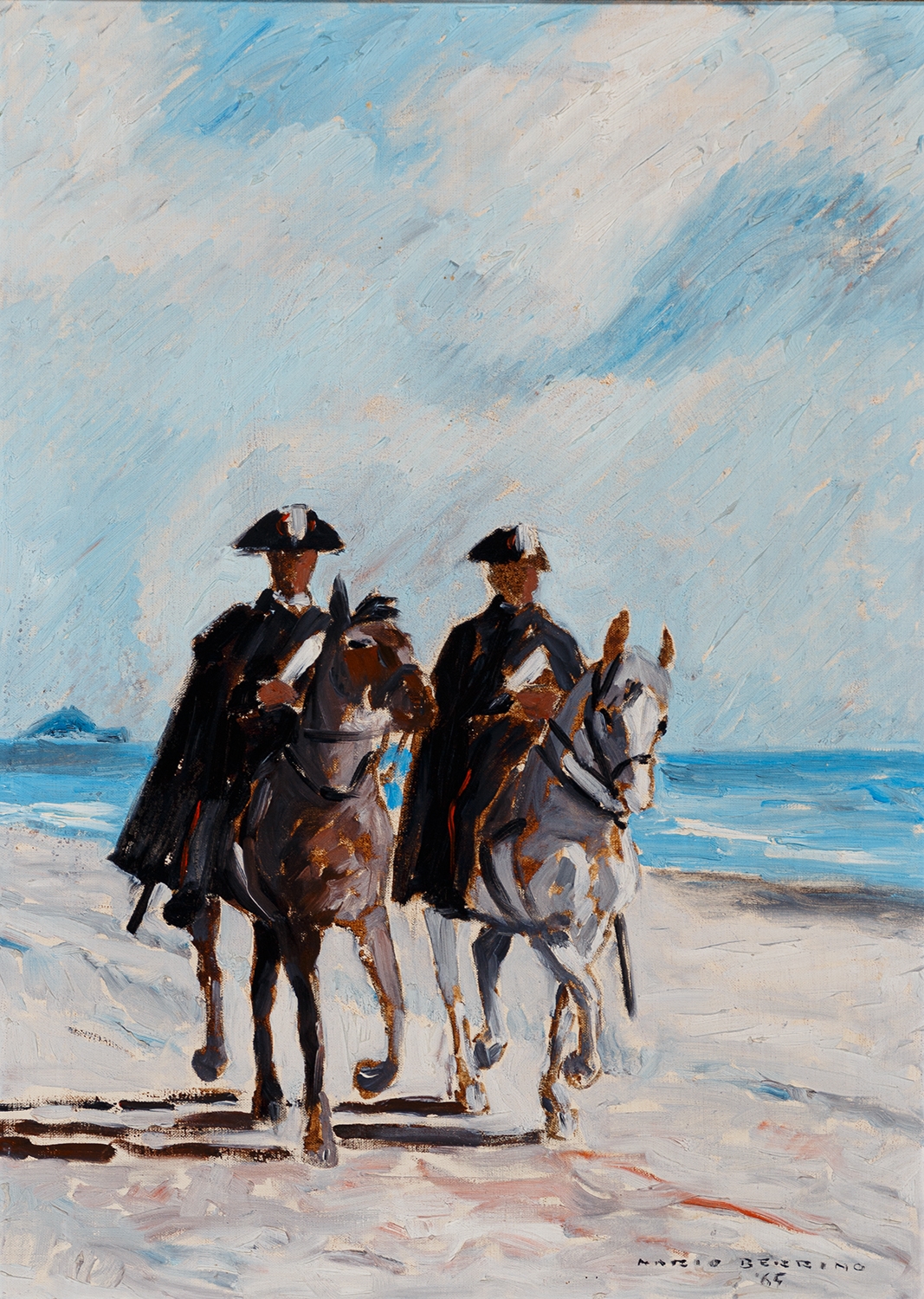 Mario Berrino | Zwei Carabinieri zu Pferd am Strand | MutualArt