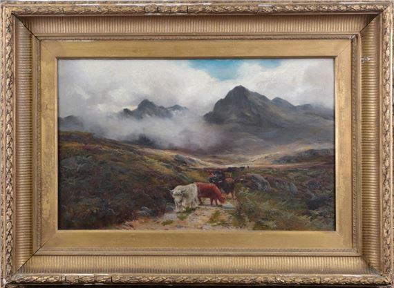 James Henry Crossland | Highland cattle on a mountain track | MutualArt