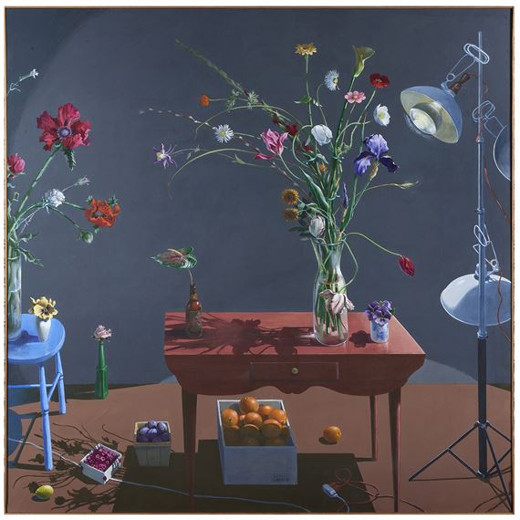 Paul Wonner | Dutch Still Life with Flowers in Pitchers, Two Tables and ...