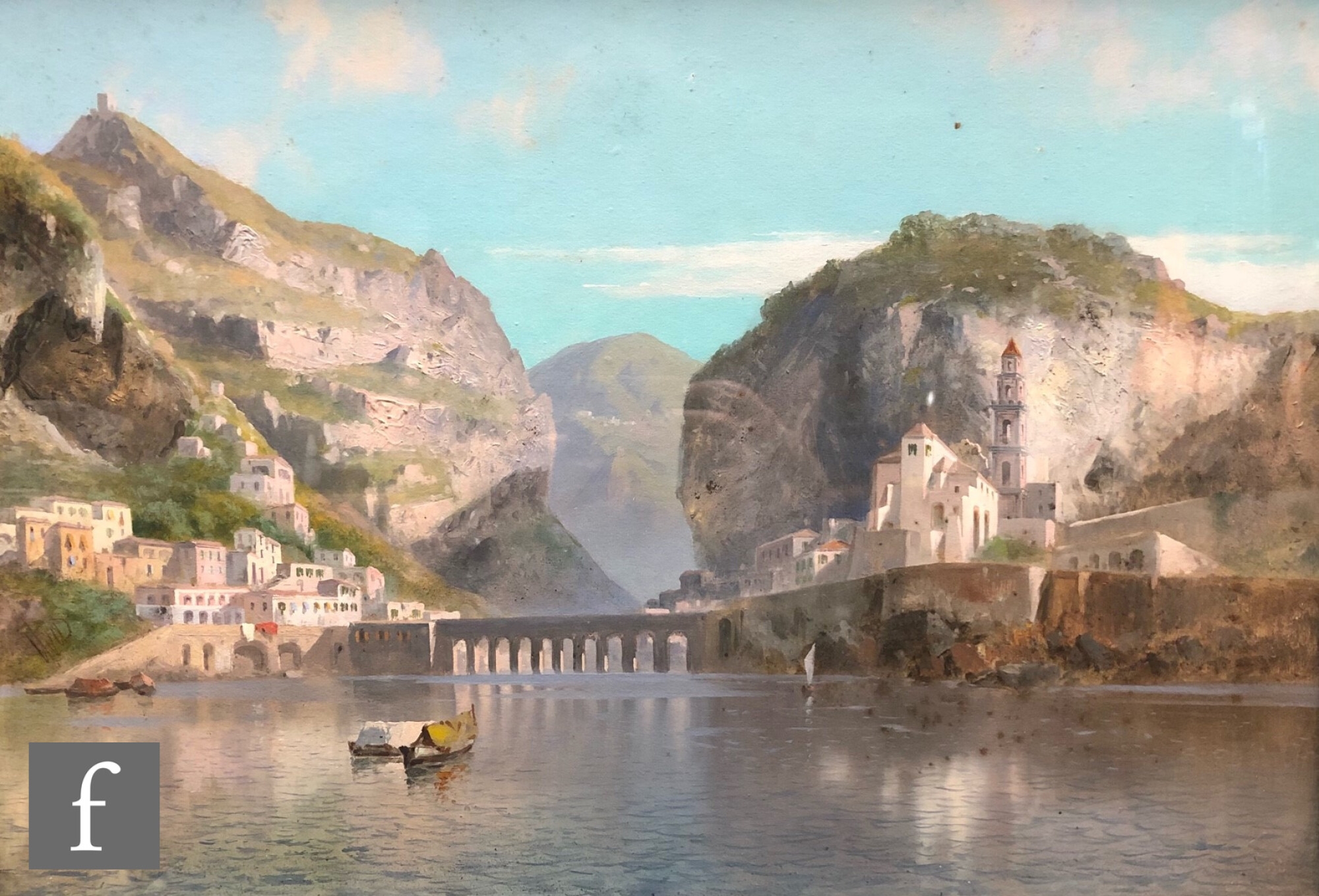 Cesare Uva | Italian lake scene with old stone bridge | MutualArt