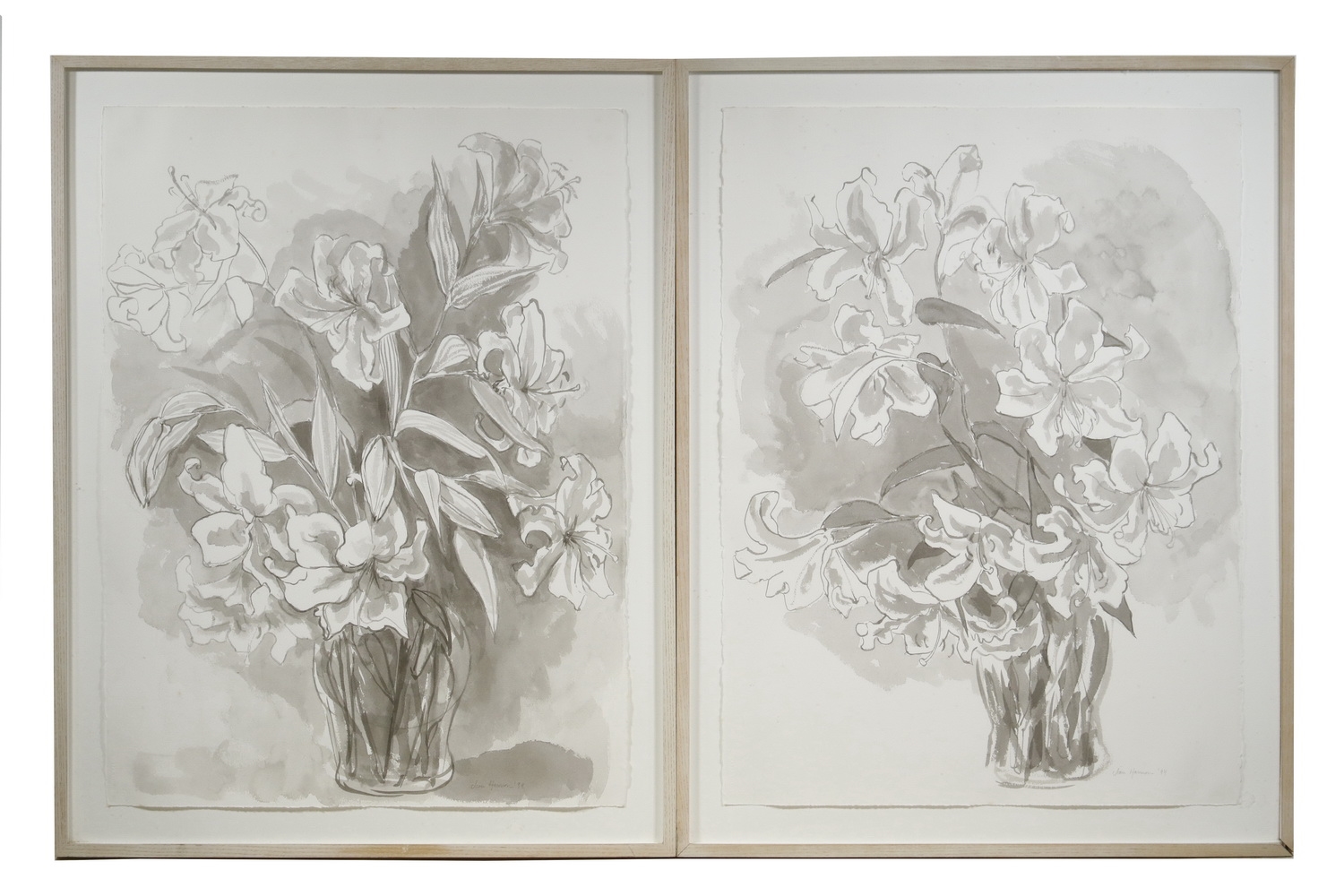 Jean Hannon | A Pair of Vases of Lilies in black (94) | MutualArt