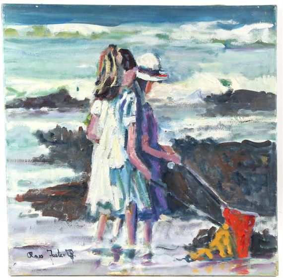 Ross Foster | children rock pooling on a beach | MutualArt
