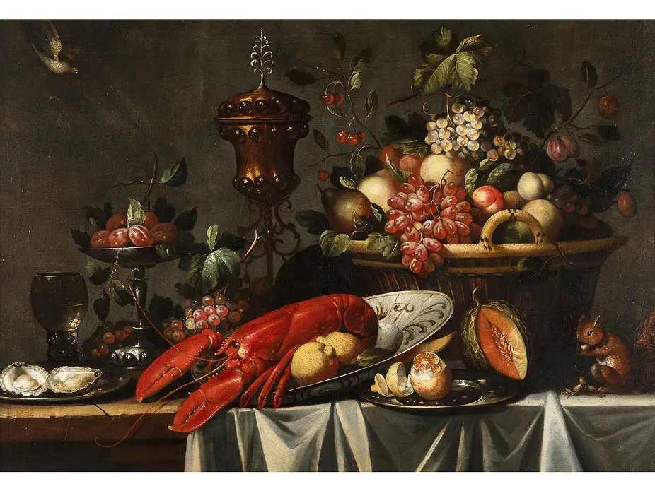 Michiel Simons | STILL LIFE WITH LOBSTER, LIDDED TROPHY CUP AND FRUIT ...