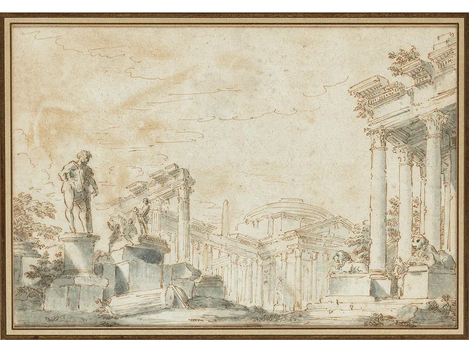 Giovanni Paolo Pannini | ARCHITEKTURCAPRICCIO MIT DEM HERKULES FARNESE ...