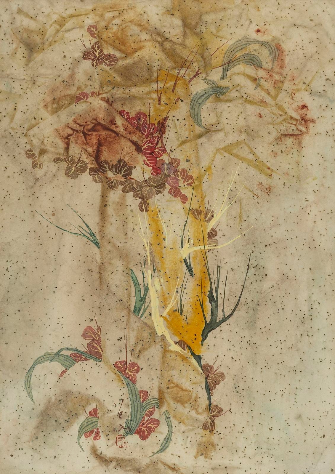 Tseng-Ying Pang | 2 Works: Leaves over abstract backgrounds | MutualArt