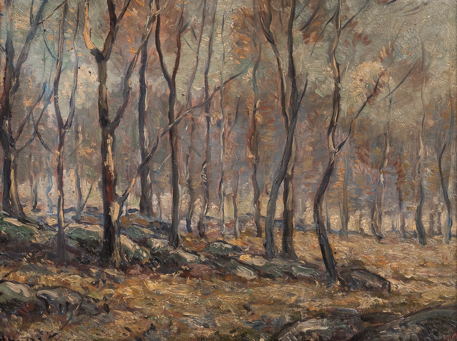 Henry Ward Ranger | Old Stone Walls in an Autumnal Wood | MutualArt