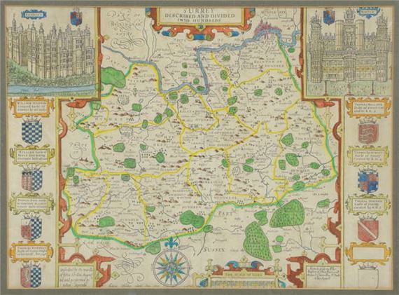 John Speed | Hand-coloured map of Surrey | MutualArt