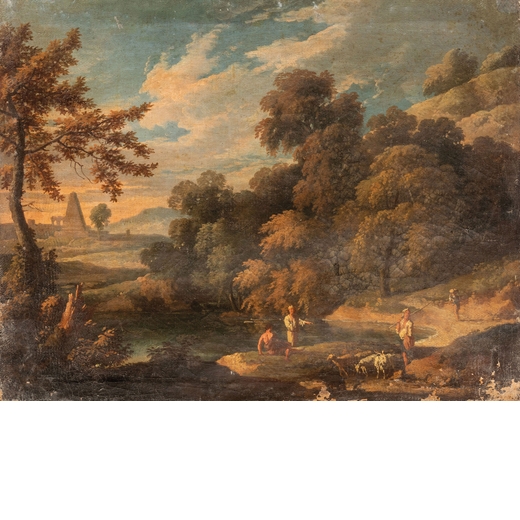 Etienne Allegrain | Paesaggio lacustre con figure e piramide sullo ...