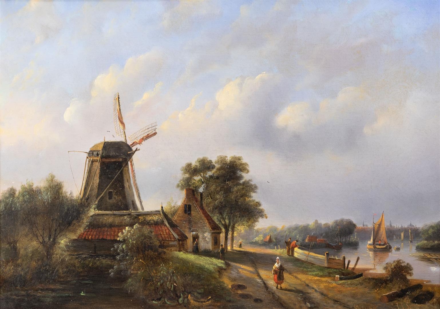 Jacob Jan Coenraad Spohler | Zomers landschap met molen aan kanaal ...