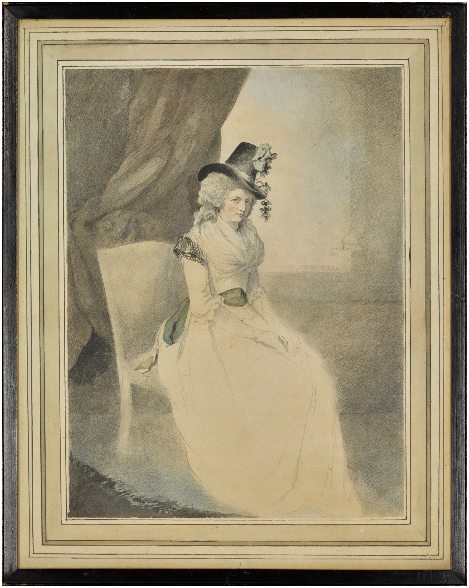 Edward Edwards | Portrait of a lady seated and wearing a tall hat ...