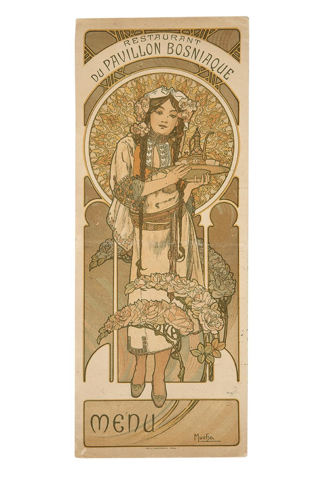 Alphonse Mucha | Menu dépliant du restaurant du Pavillon Bosniaque ...