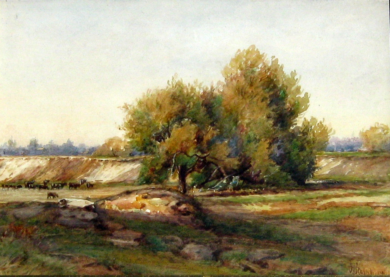 Joseph Thomas Rolph | Cattle Watering on River Bed (1900) | MutualArt