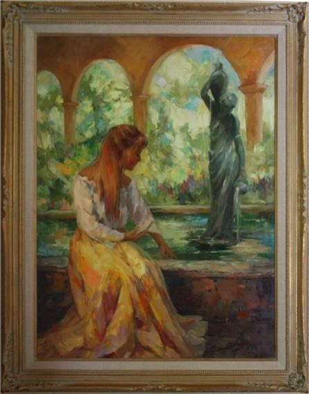 Marilyn Bendell | Girl Sitting by Fountain | MutualArt
