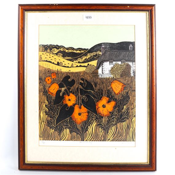 Robert Tavener | poppies and cottage | MutualArt