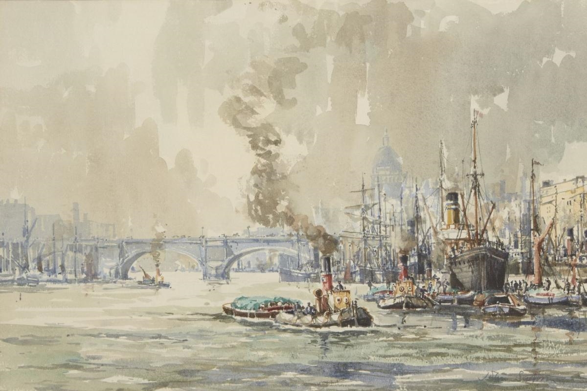John Sutton | Busy shipping scenes on the Thames | MutualArt