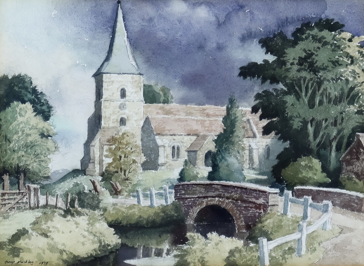 George Mackley | Sussex church with spire (1973) | MutualArt