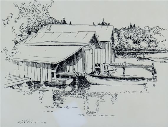 Esko Sihtola | Views of fishing boats and boat houses (1991) | MutualArt
