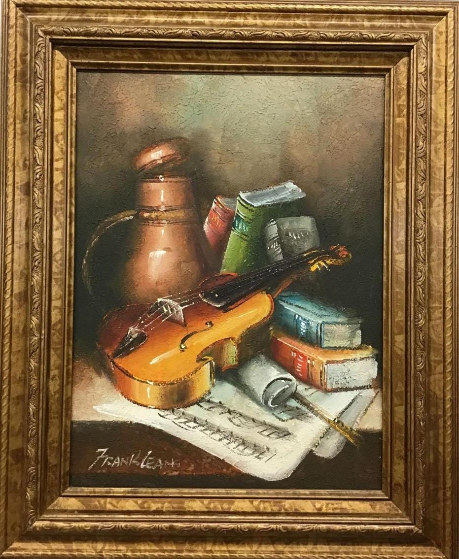 Frank Lean | Still life of string instrument, books and sheet music on ...