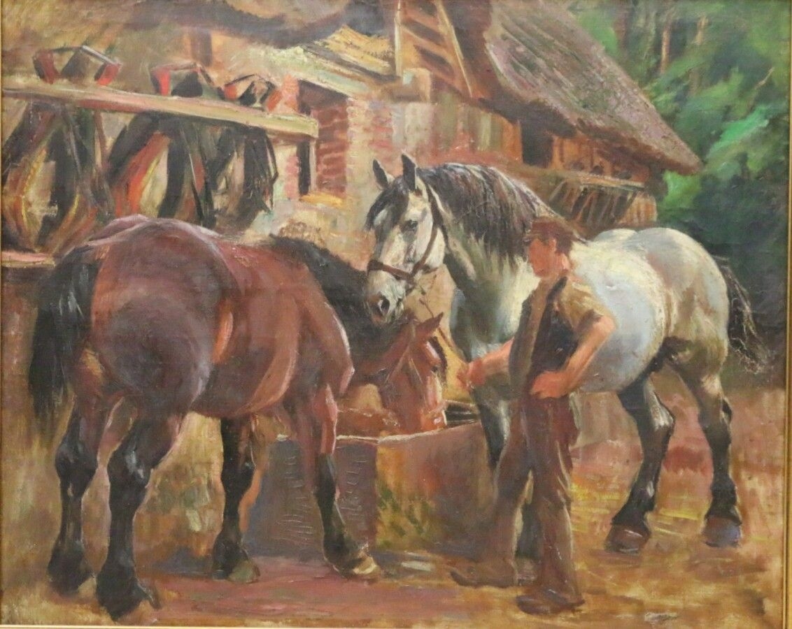 Raymond Louis Lecourt | Groom and his horses | MutualArt