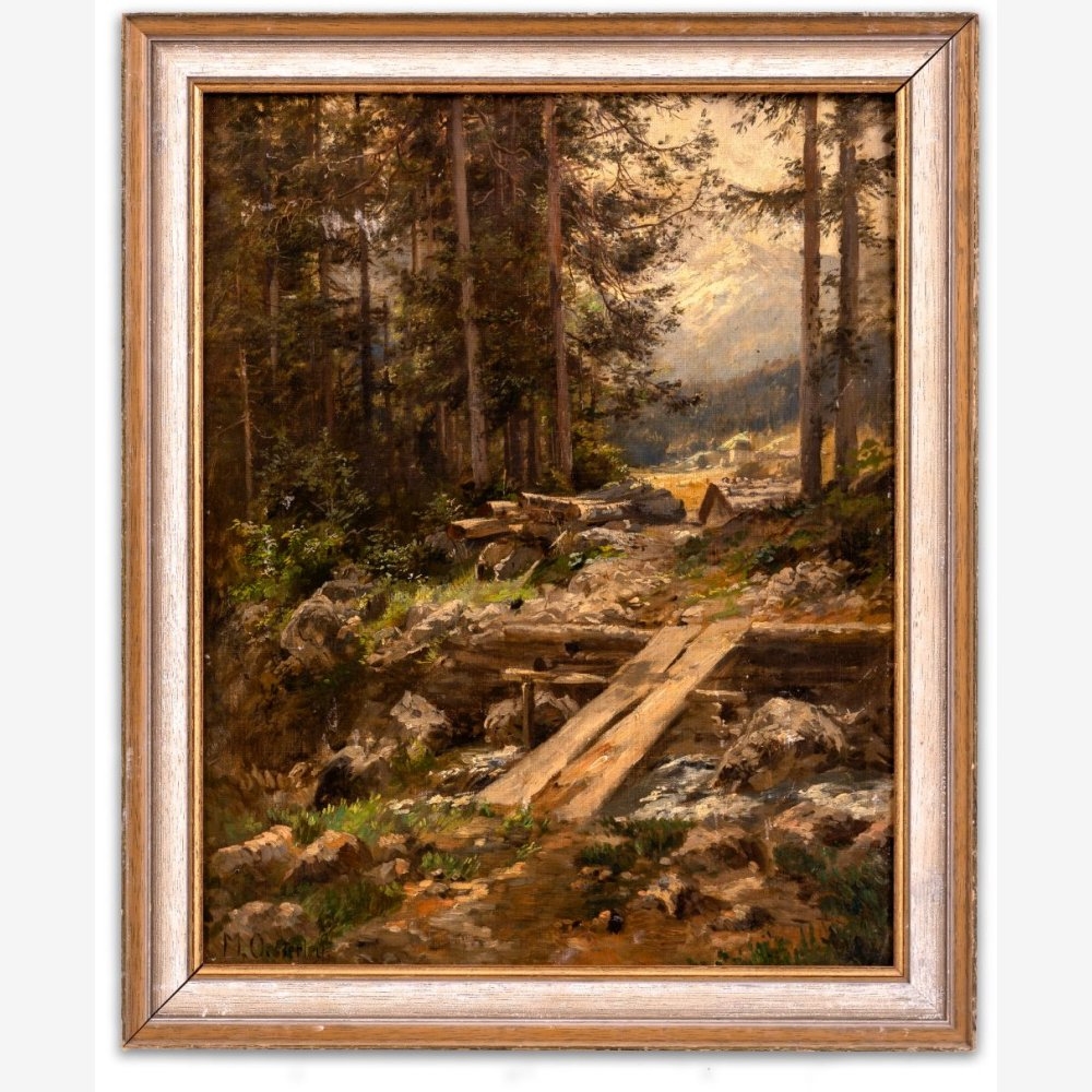Marie Oesterley | Waldpartie im Hochgebirge mit Durchblick auf ...