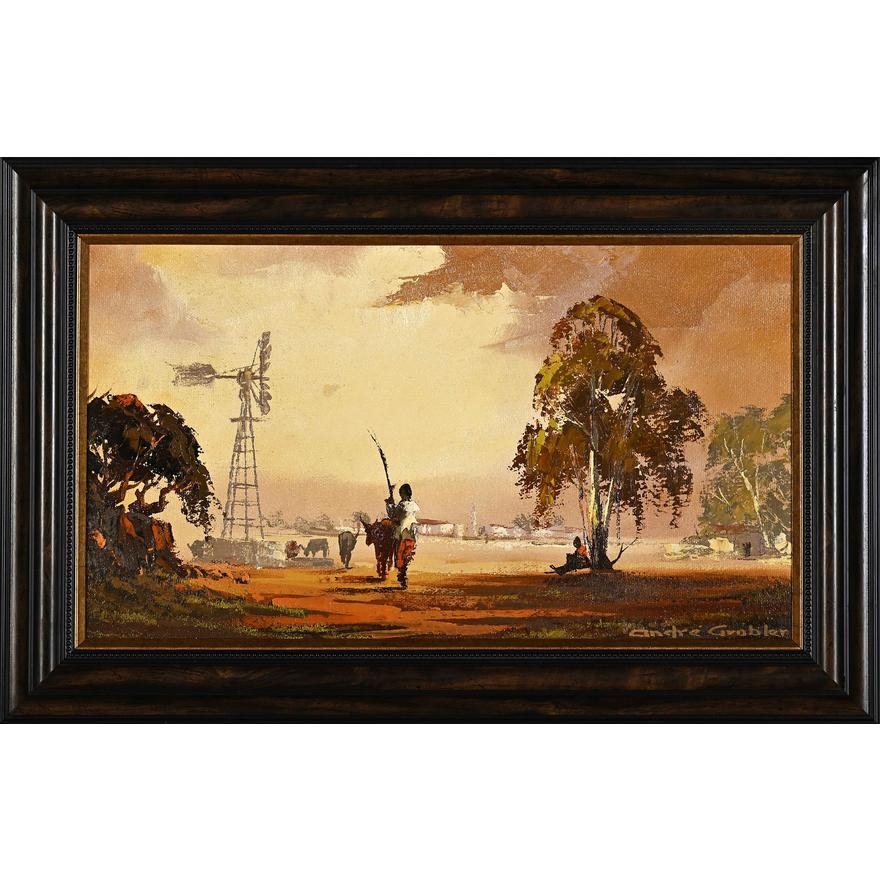Andre Grobler | Dusty Landscape with Windmill | MutualArt