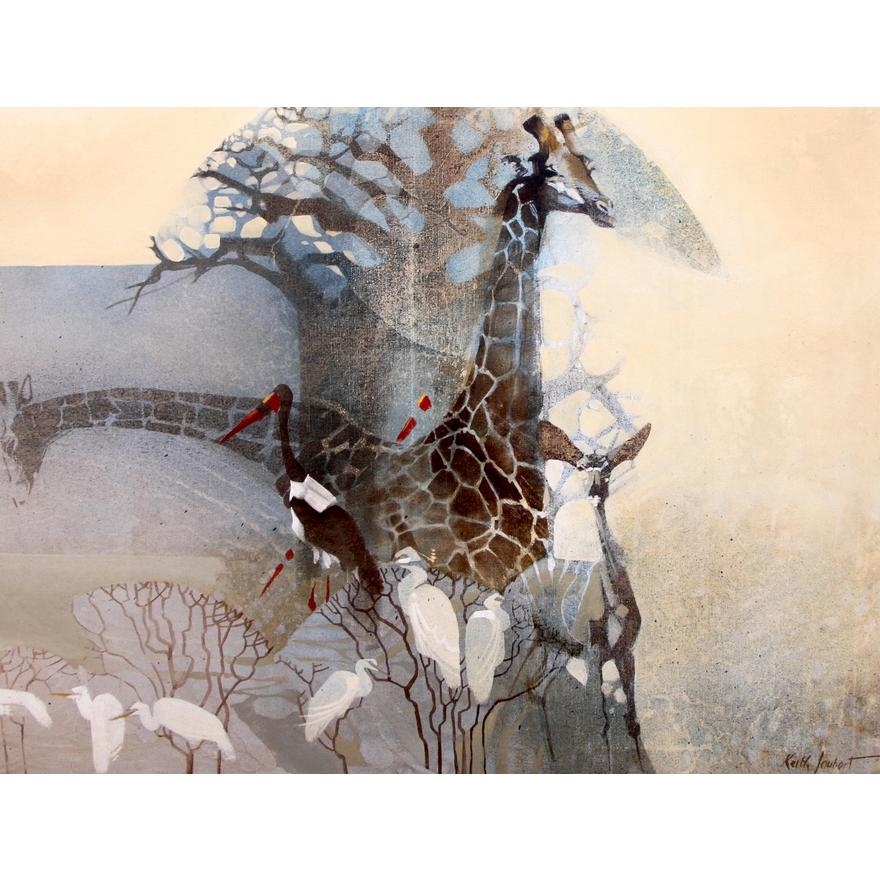 Keith Joubert | GIRAFFE AND STORKS | MutualArt