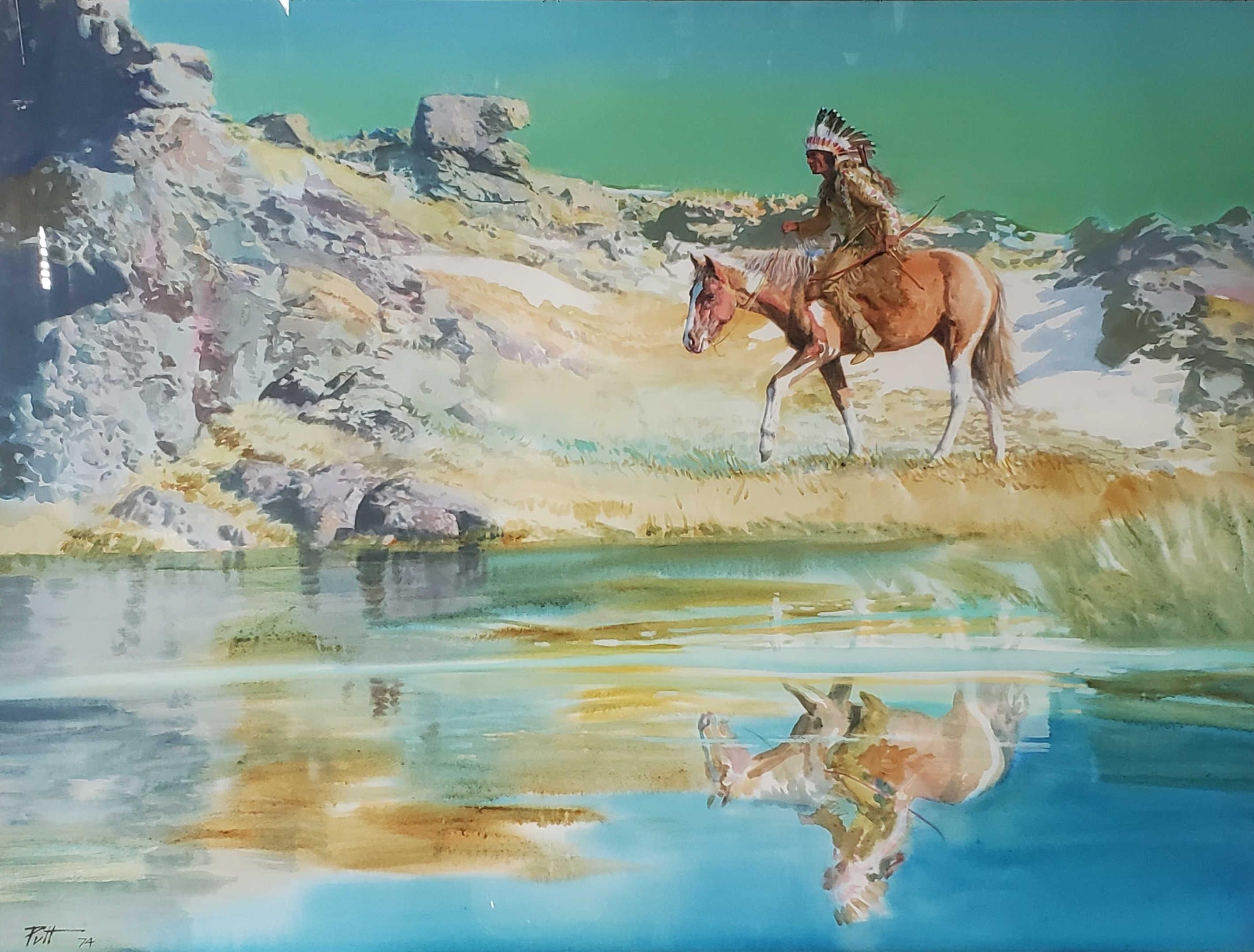 Donald Putman | Mounted Indian By A Stream | MutualArt