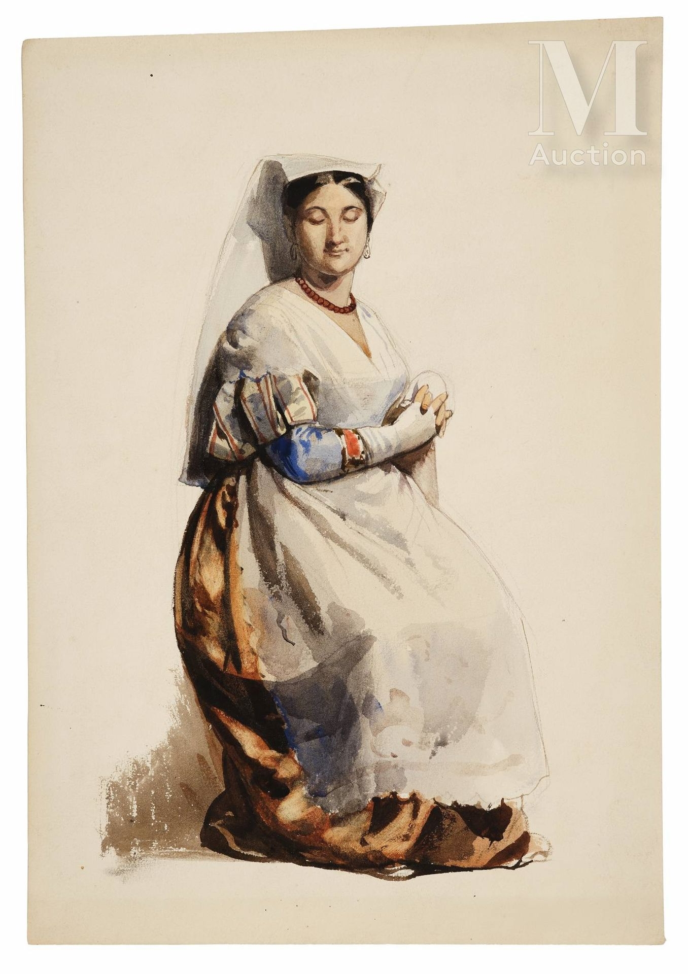 Alexandre Hesse | Italienne portant une coiffe blanche, assise, les ...