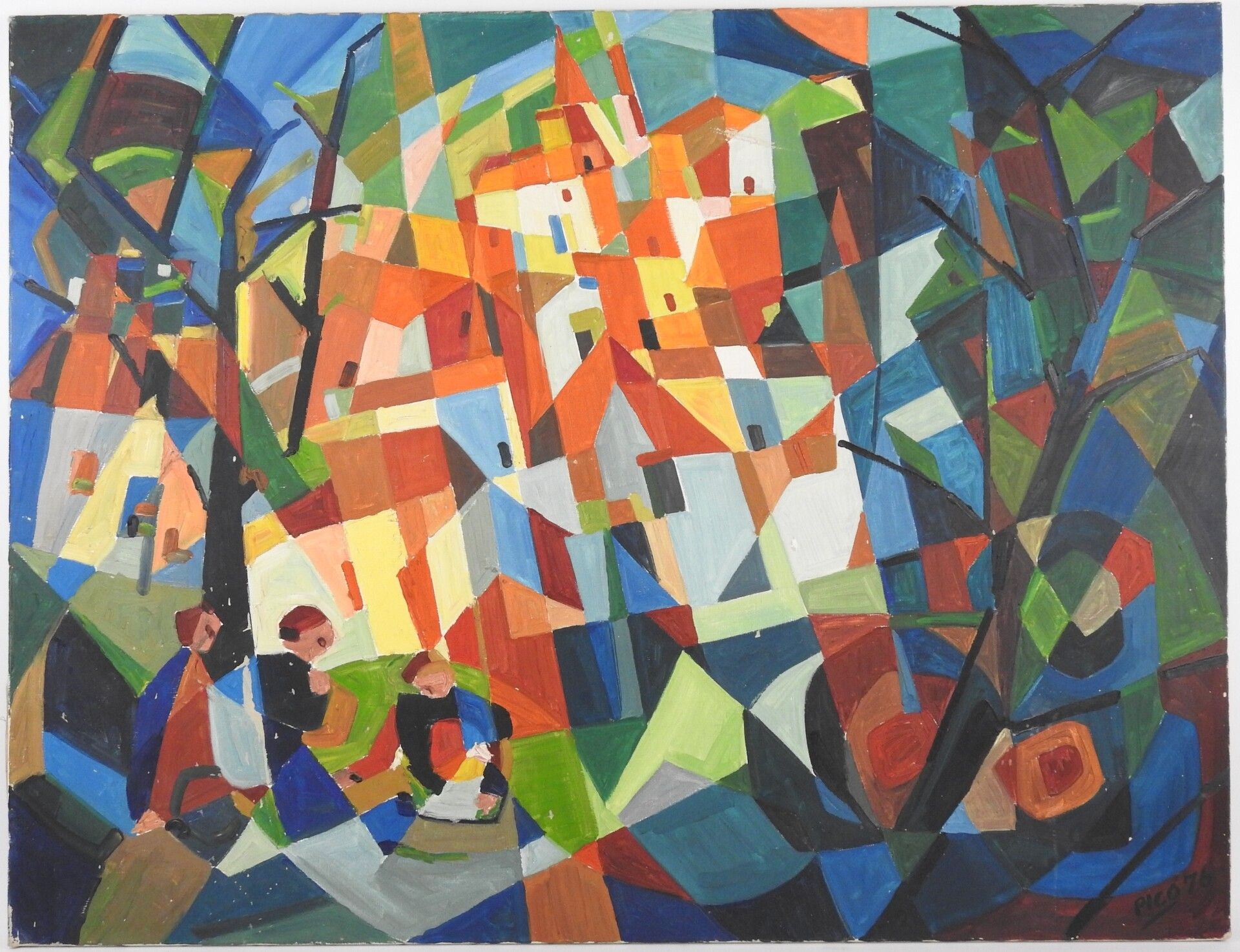Maurice Picauld | Characters in front of a cubist village (76) | MutualArt