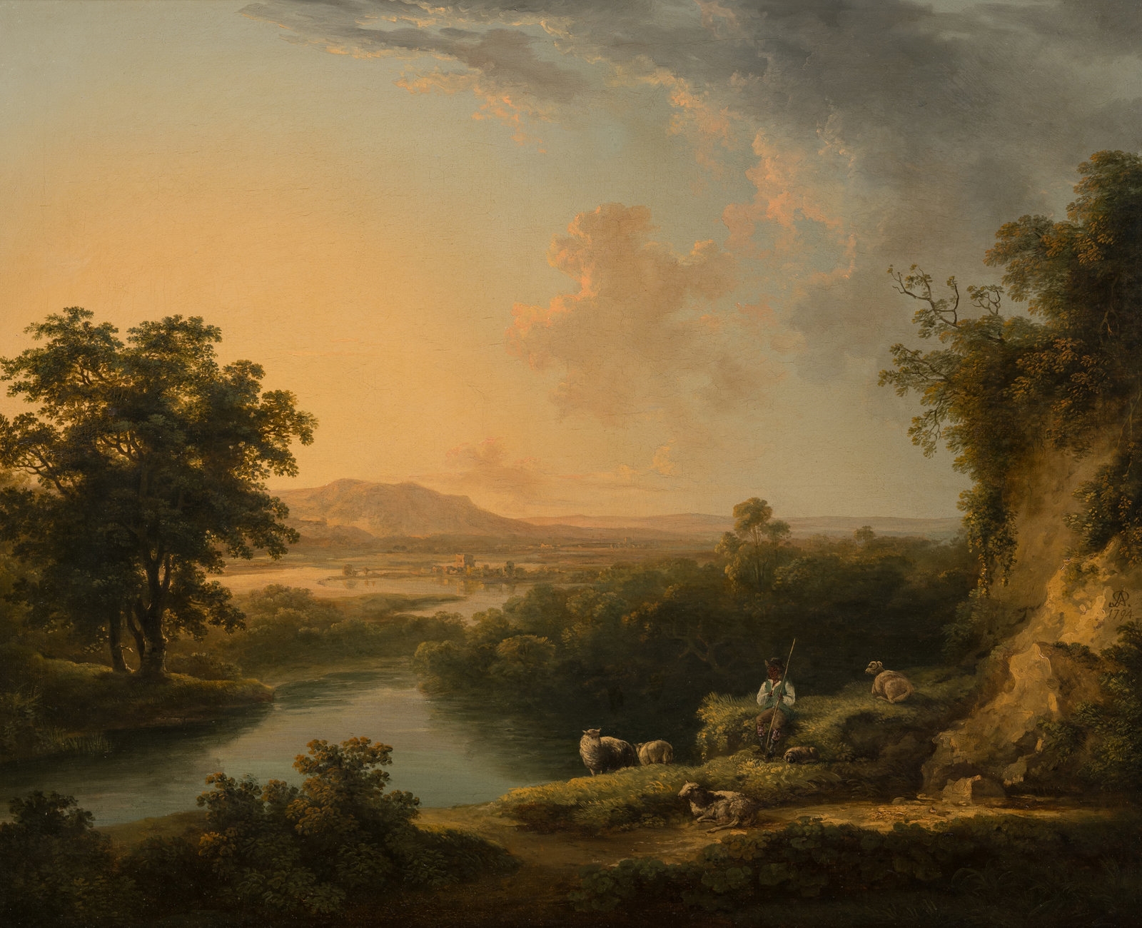 Abraham Pether | A Shepherd and His Flock (1794) | MutualArt