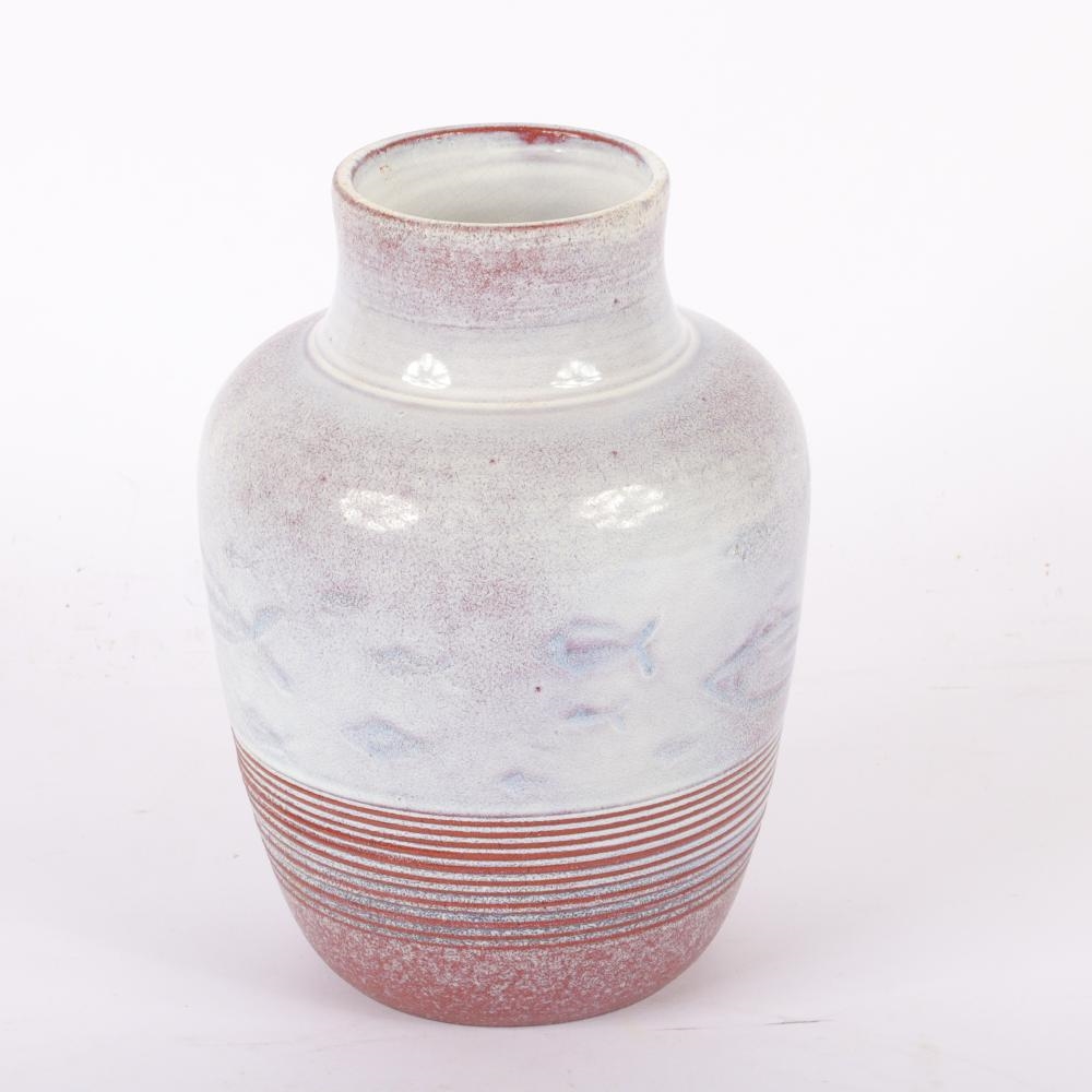 Jaroslav J. Marek | Glazed stoneware art pottery vase fish motif ...