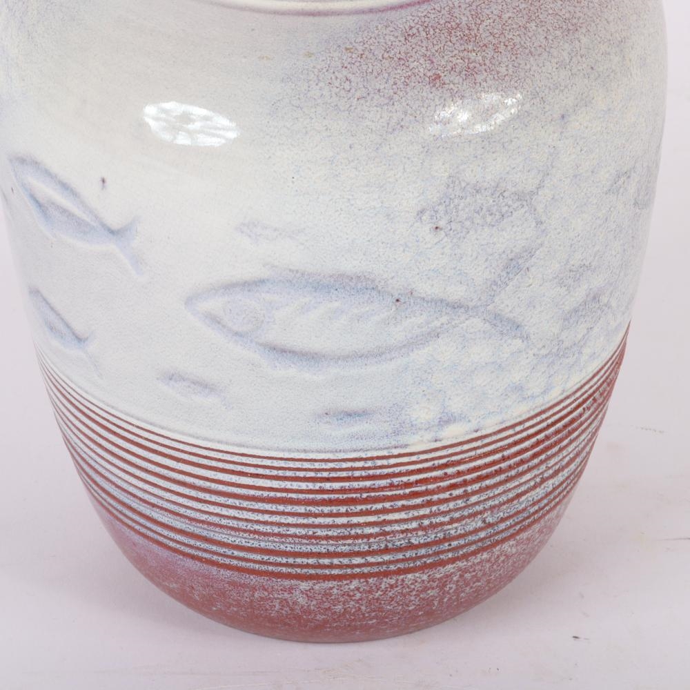 Jaroslav J. Marek | Glazed stoneware art pottery vase fish motif ...