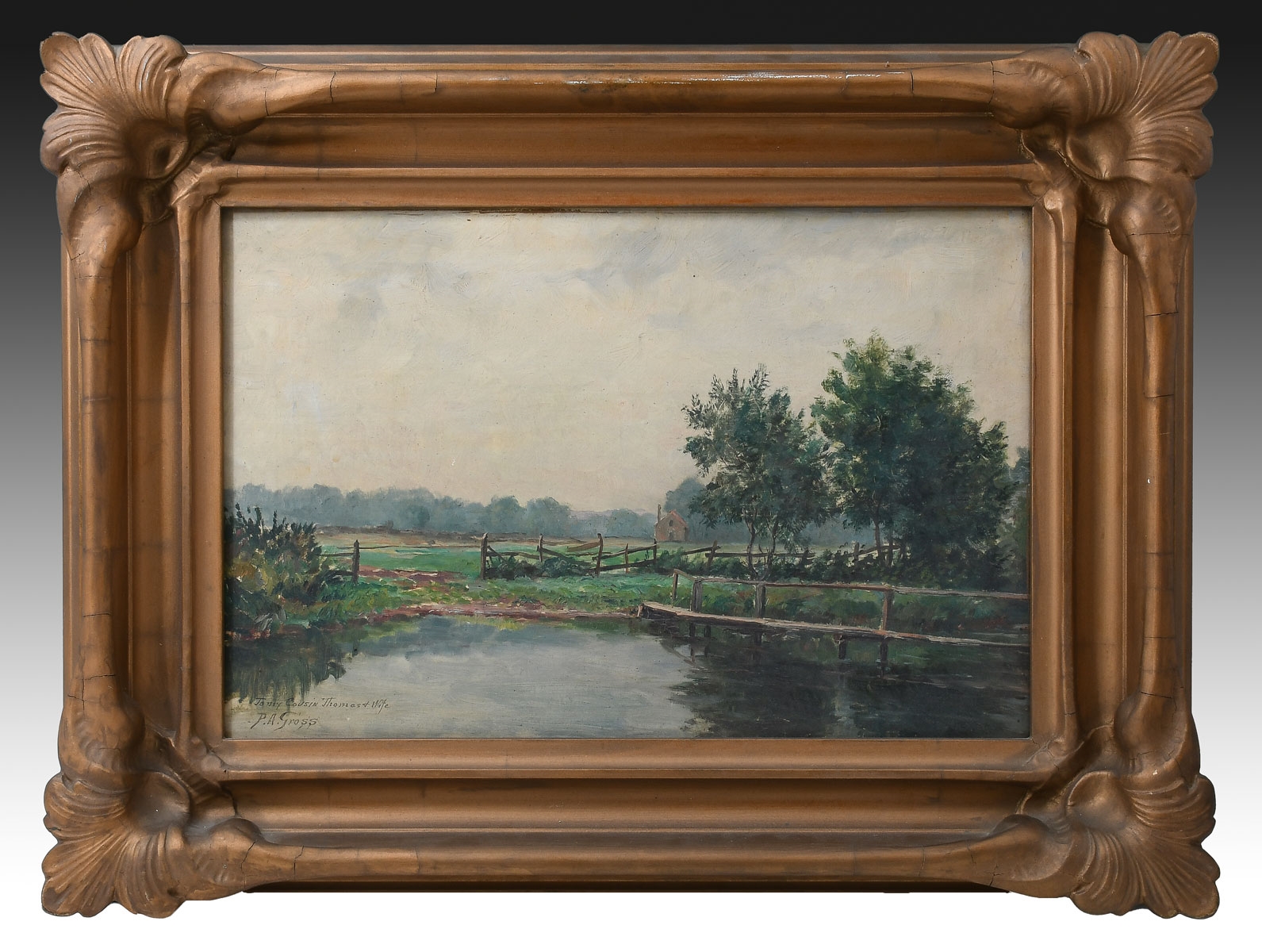 Peter Alfred Gross | Rural Farm Landscape with Pond (1914) | MutualArt