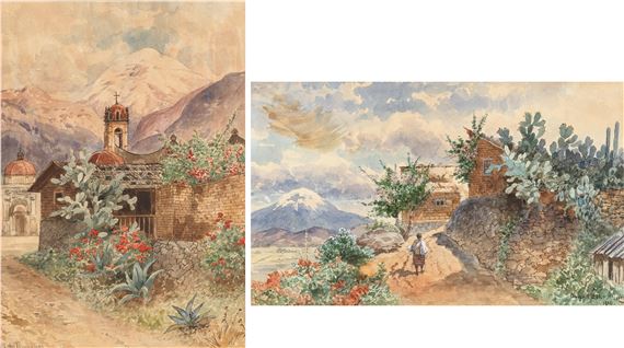 August Löhr | A village church and the Pico Orizaba (Citlaltépetl) in ...