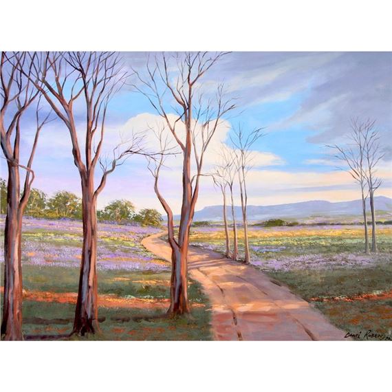 Dante Ruben | TREE LINED PATHWAY RUNNING THROUGH A FLOWER FIELD | MutualArt