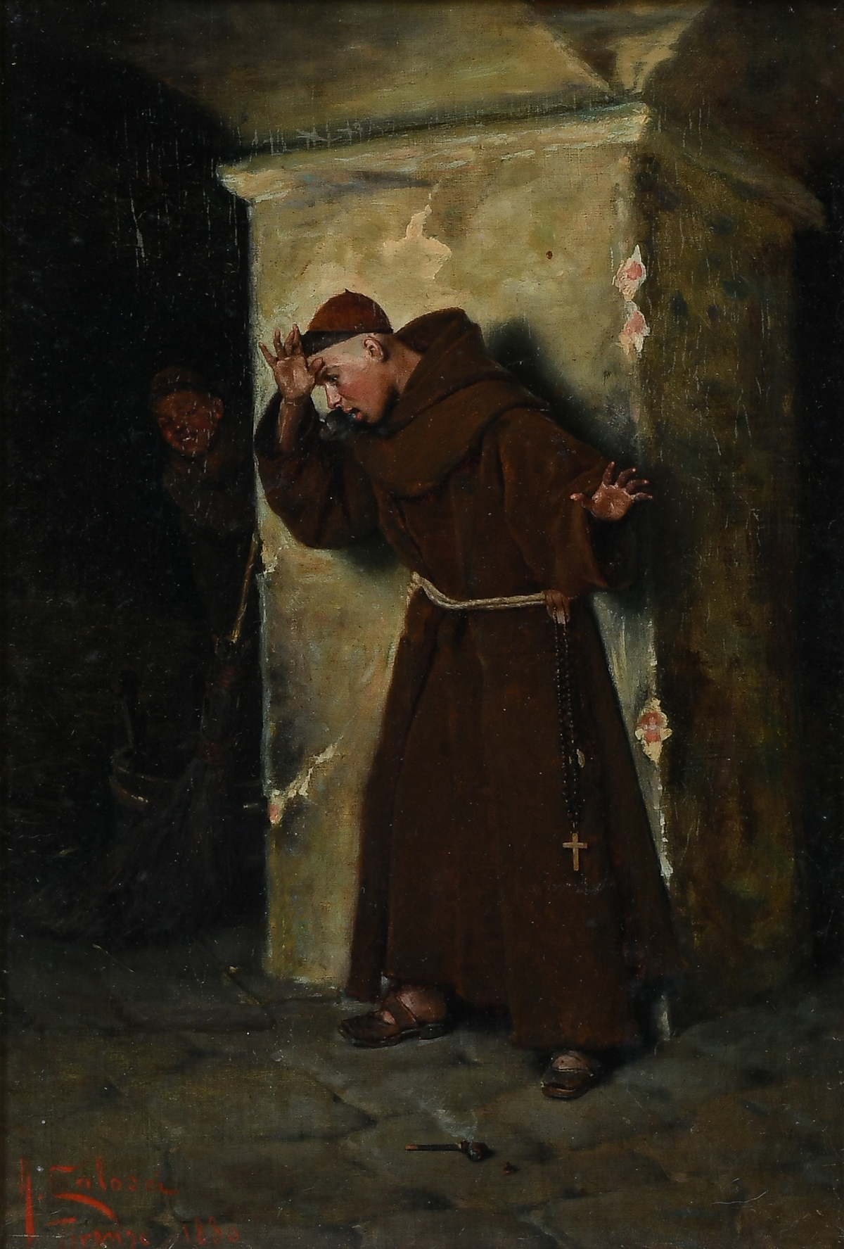 Arturo Colosci | Young Monk Caught Smoking a Pipe in the Cellar | MutualArt