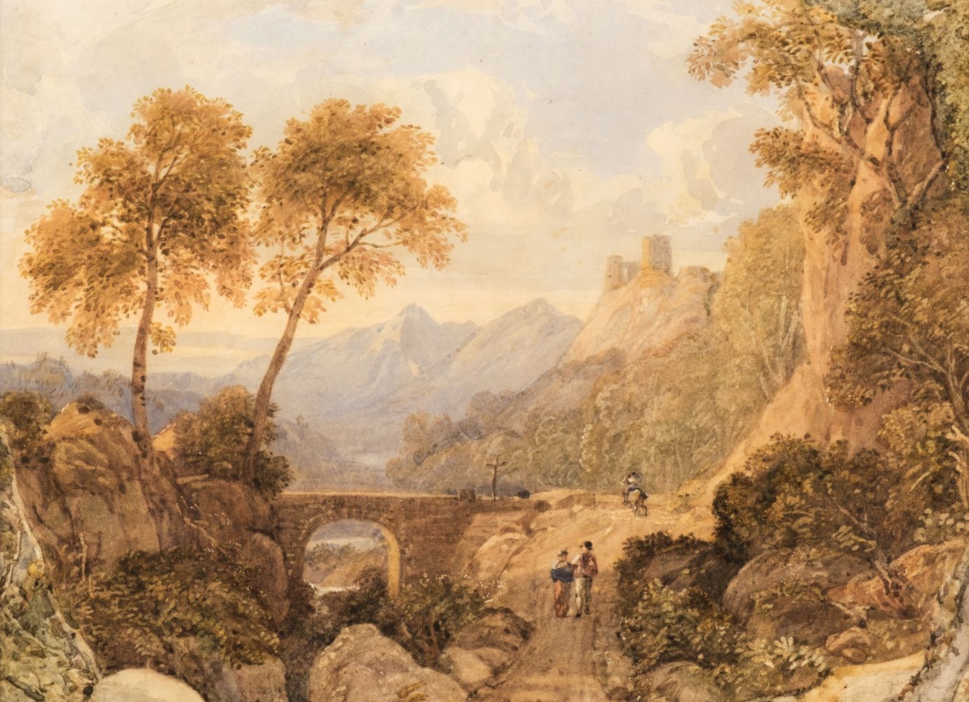 George Barret Jr. | Mountain landscape with bridge and castle | MutualArt