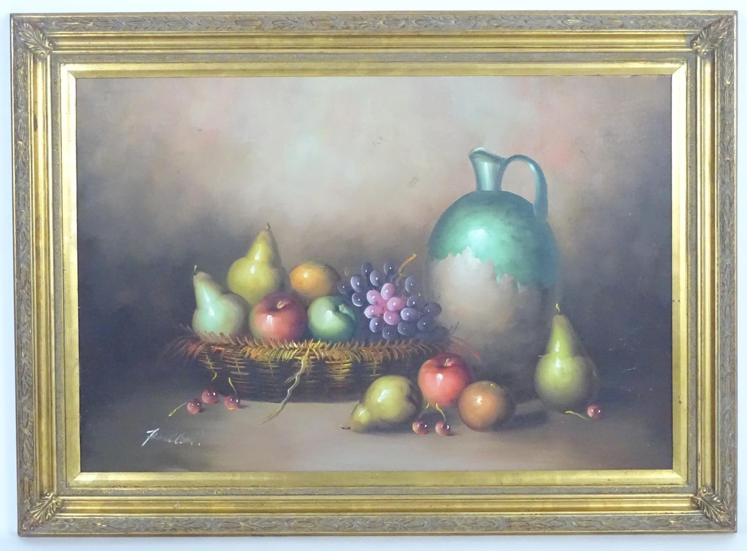 Frank Lean | A still life study with fruit in a basket with a jug (20th ...