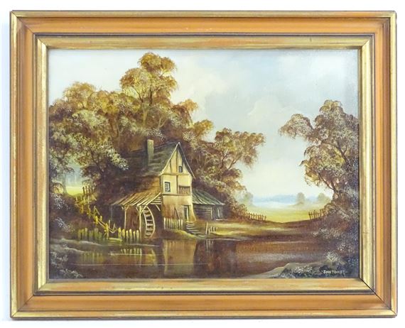John Hooley | A landscape scene with a watermill (20th Century) | MutualArt