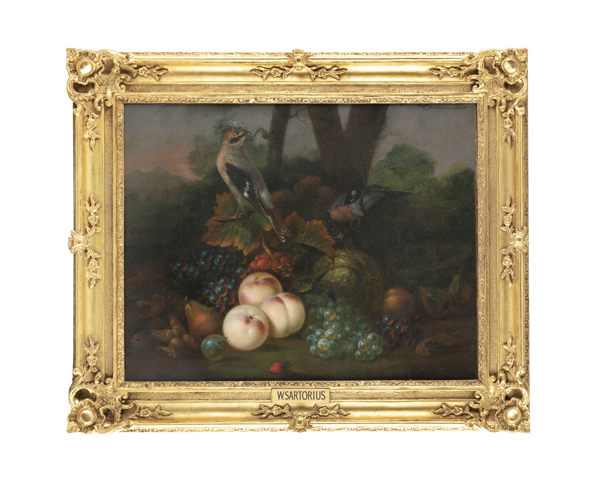 George William Sartorius | Still life with birds in an open landscape ...