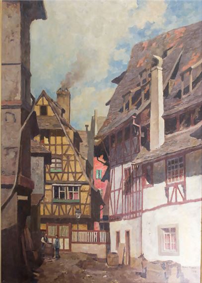 Max Tilke | Street view with half-timbered houses (1928) | MutualArt