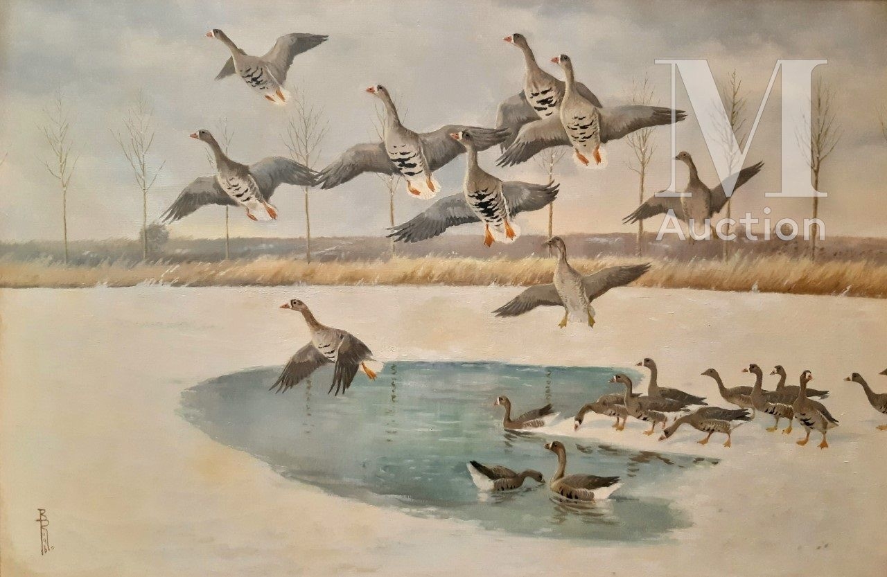 Boris Riab | Oies rieuses à l'envol | MutualArt