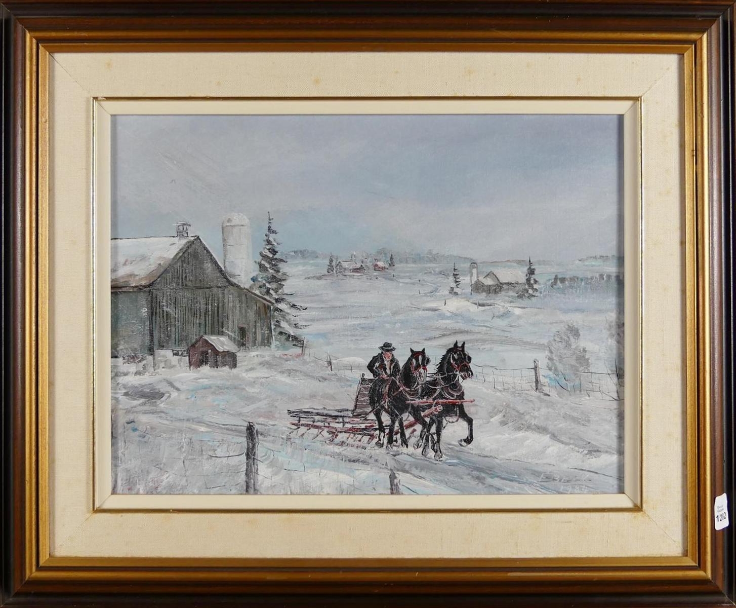 Emil Beck | Folk art style painting depicting a rural scene in winter ...