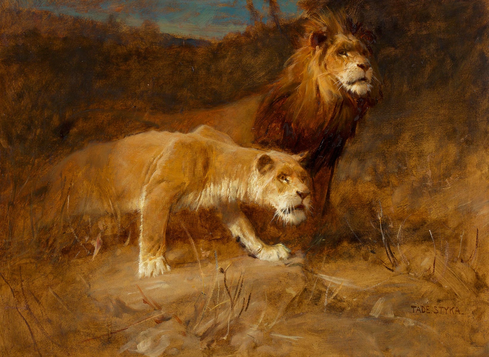 Tadé Styka | Lew i lwica | MutualArt