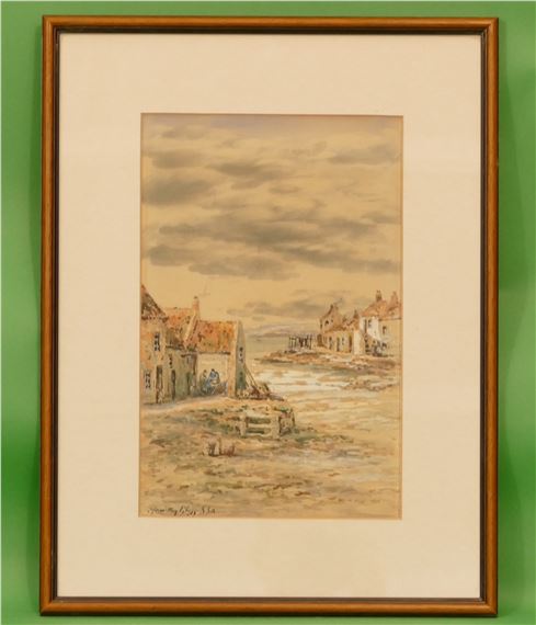 John Hamilton | Depicting village on waters edge with figures | MutualArt